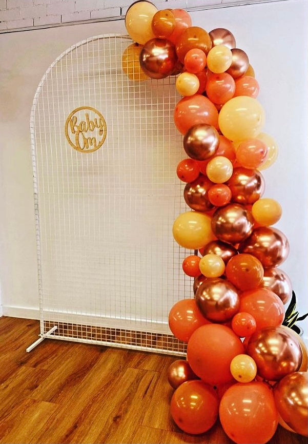 White arch mesh frame 215cm height x 120cm width – TT Party Hire